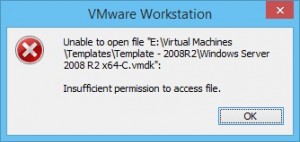 VMware Workstation - Unable to open file insufficient permission to access file